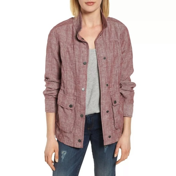 Caslon | Jackets & Coats | Caslon Cinch Waist Linen Utility Jacket Red ...